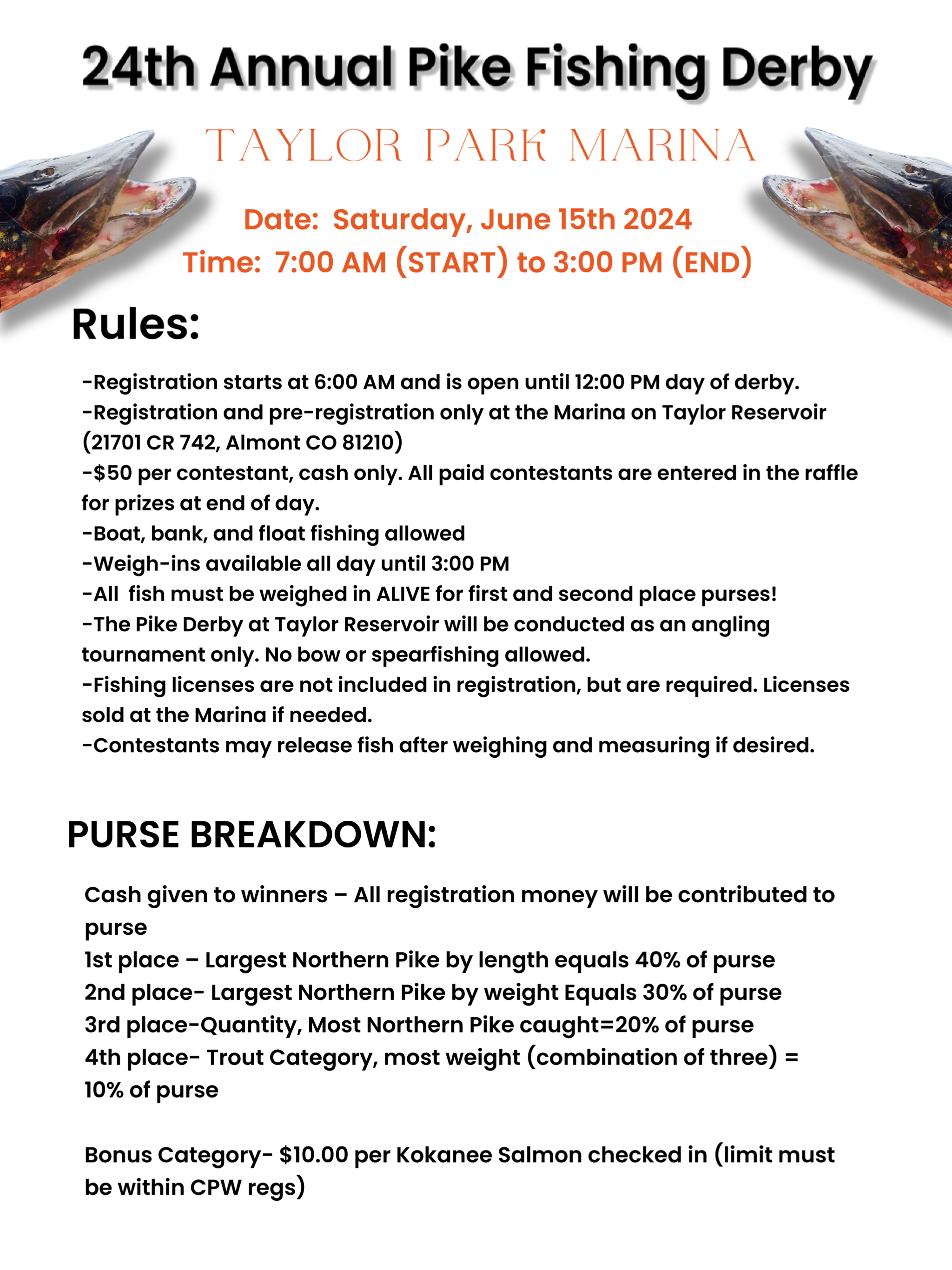 2024 PIKE DERBY RULES - Taylor Park Marina